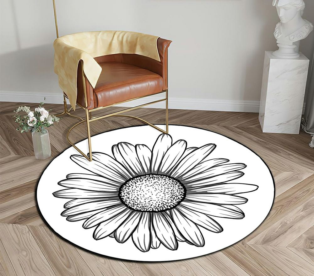 ECZJNT Beautiful Monochrome Black And White Daisy Flower Round Area ...