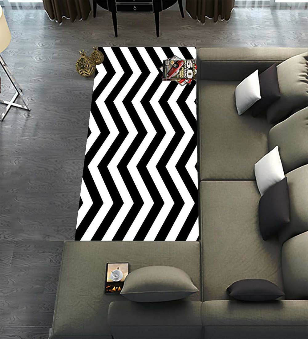 ECZJNT Black And White Zigzag Runner Rug 1.3 x 7ft Long Area Rug Carpet for Hallway Kitchen ...