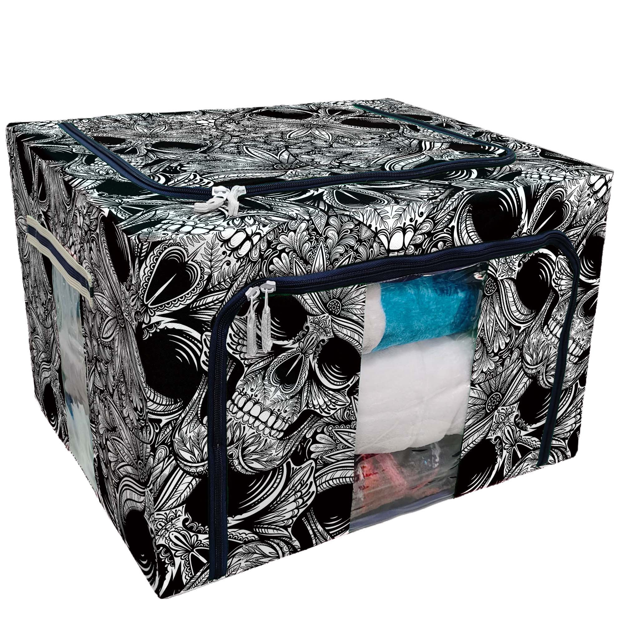 ECZJNT Black and White Tattoo Skull Storage Bag Clear Window Storage ...