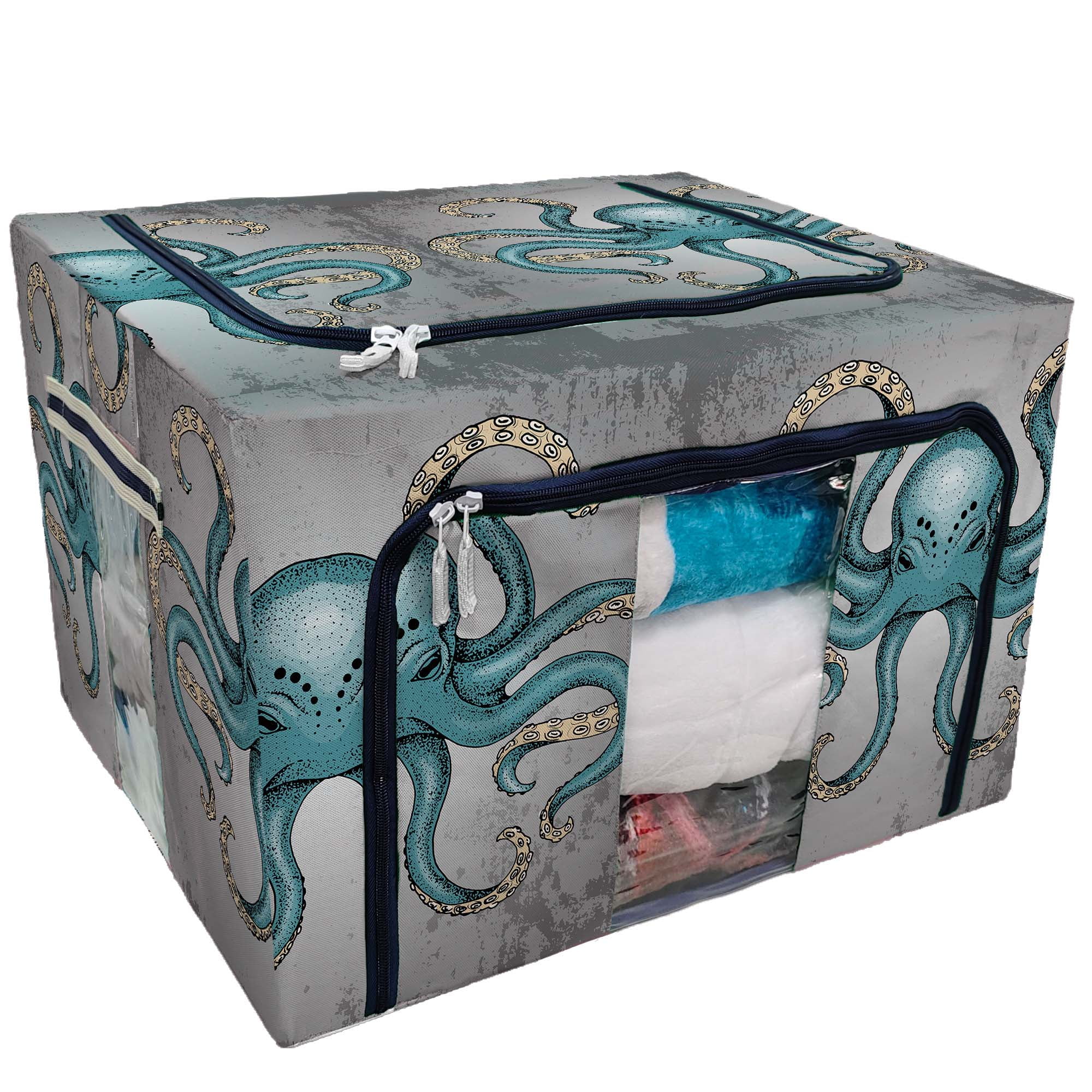 ECZJNT Blue octopus grunge dotwork tattoo Storage Bag Clear Window ...