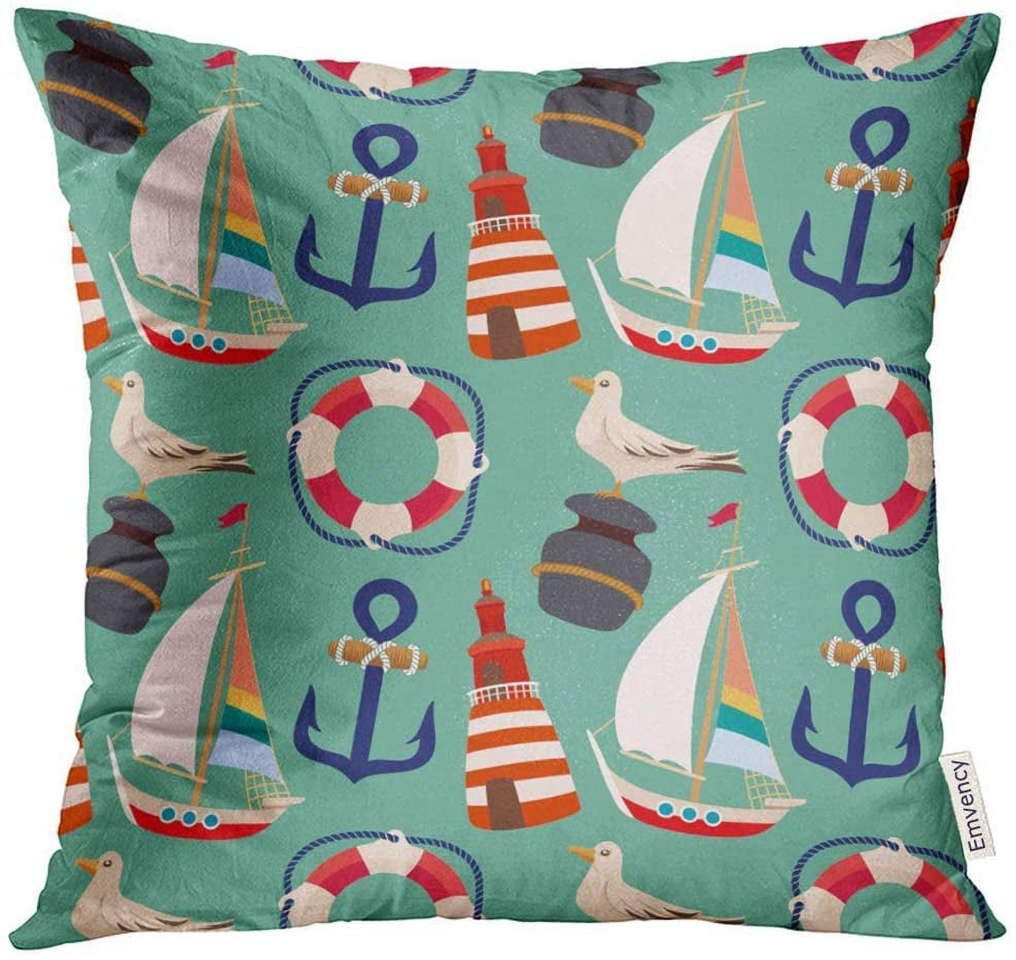 ECZJNT Bouy Seashore Retro with Cartoon Sailing Ship Anchor Lighthouse ...