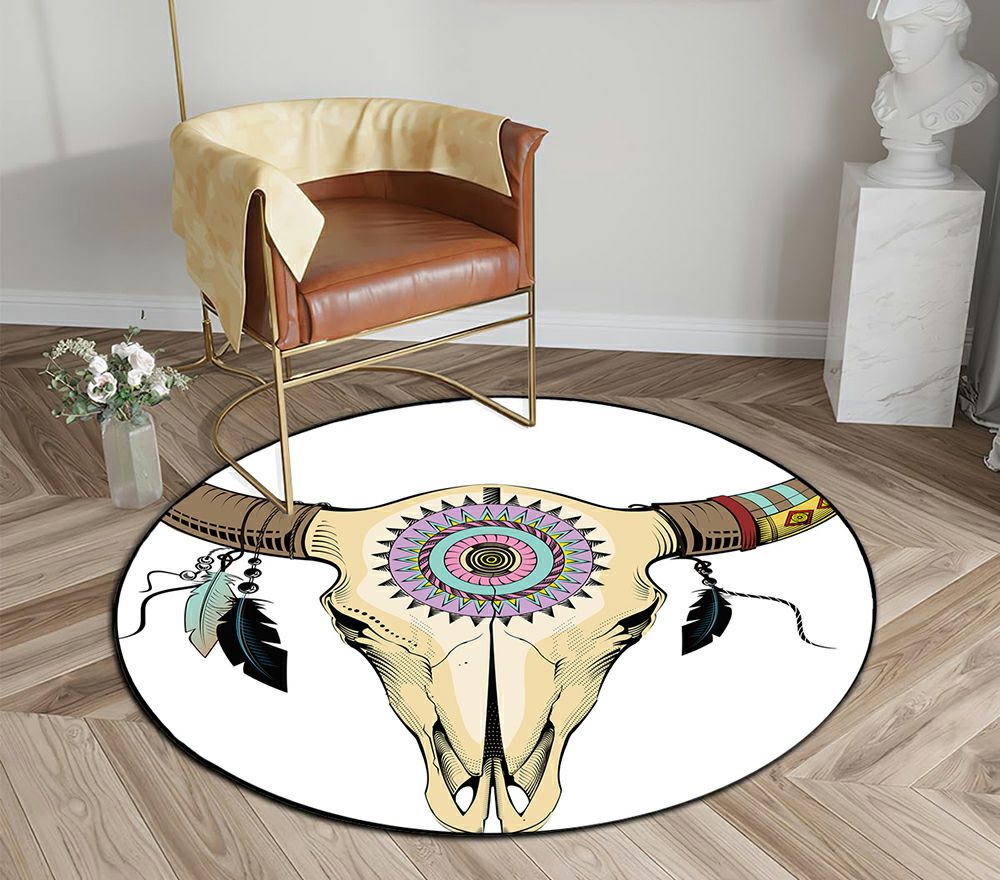 ECZJNT Bull Skull Round Area Rugs Diameter 6 x 6ft Floor Carpet Mat for ...