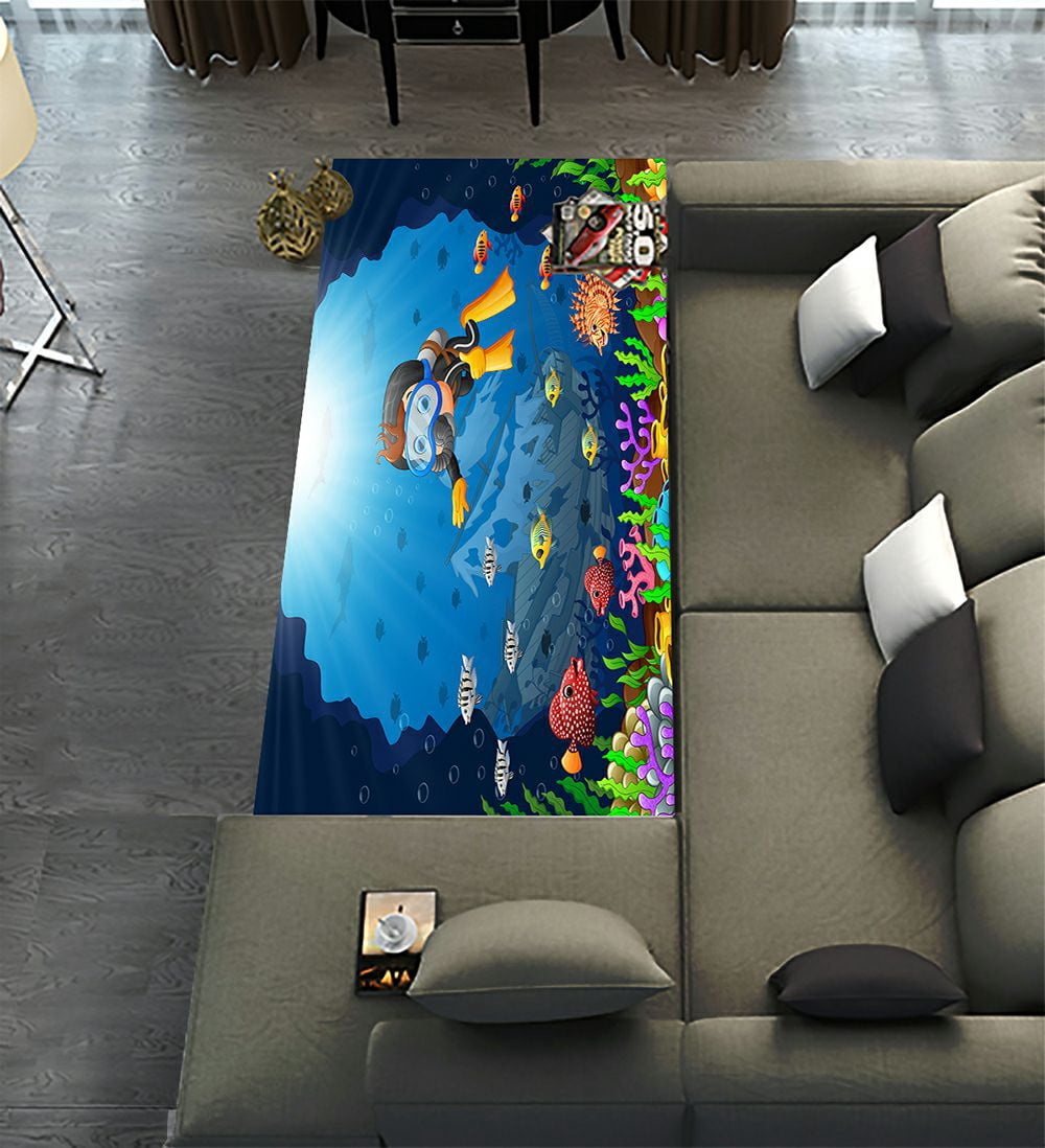 ECZJNT Cartoon Diver Under Sea Runner Rug 3.3 x 10ft Long Area Rug ...