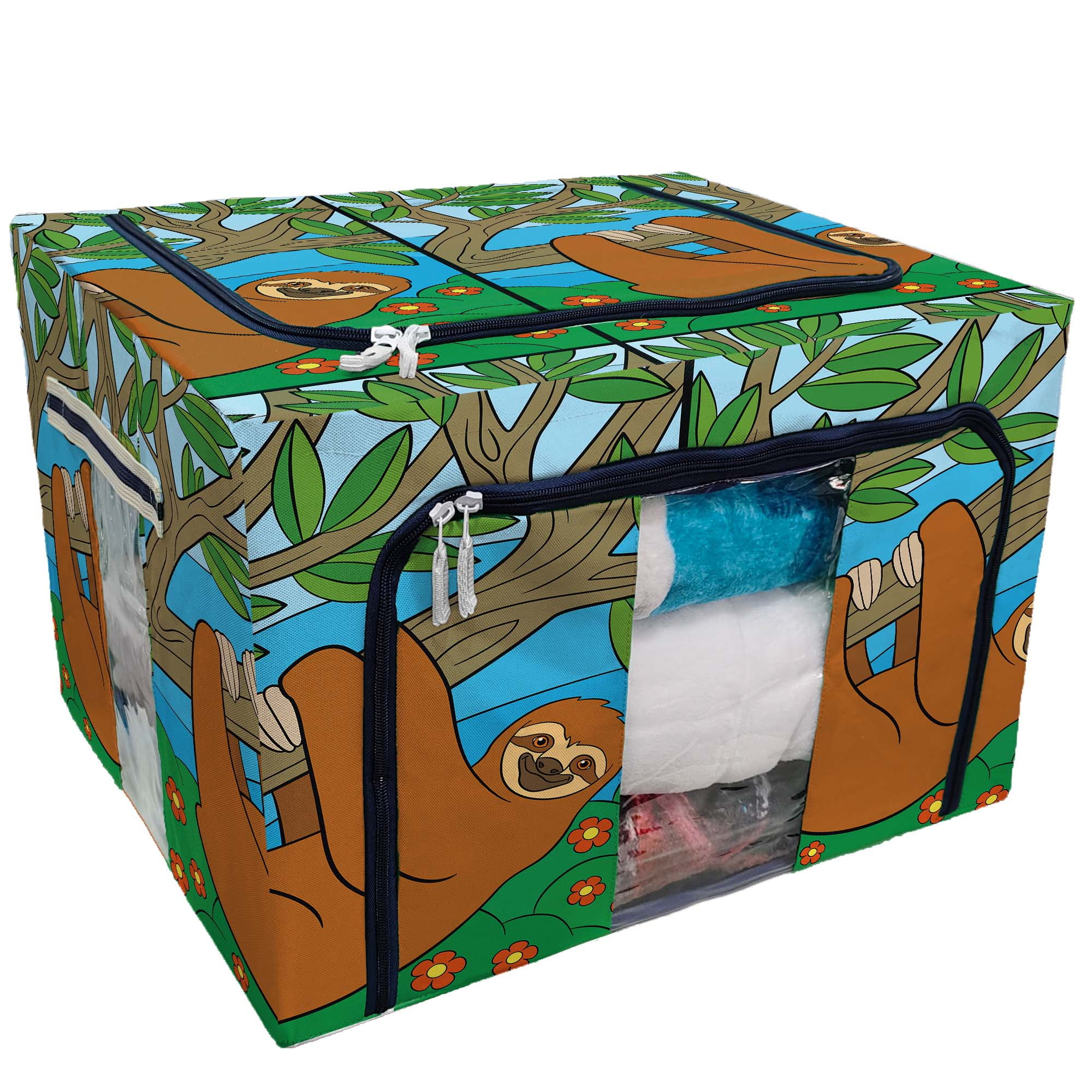 ECZJNT Cartoon animals Cute lazy sloth hangs tree branch smiles Storage ...