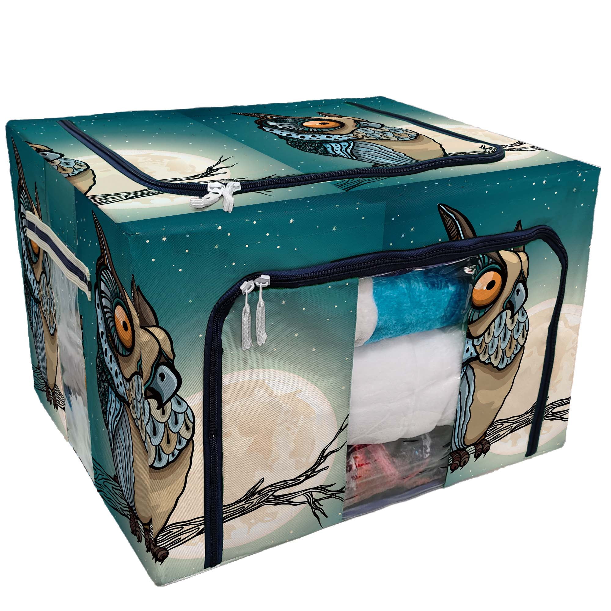 ECZJNT Cartoon owl branch in the night starry sky full moon Storage Bag ...