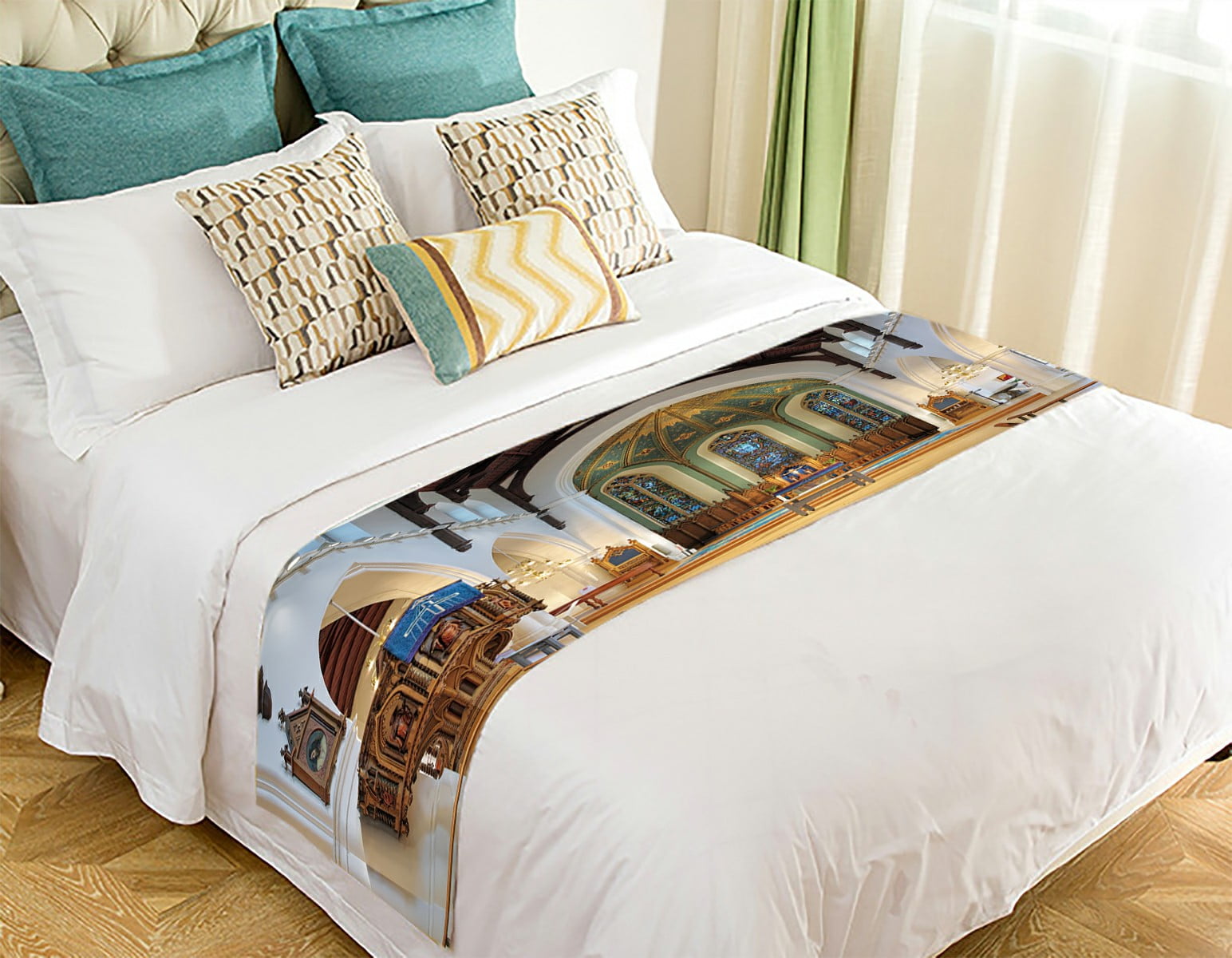 ECZJNT Choir altar Haga Church stained glass windows vault Bed Runner ...