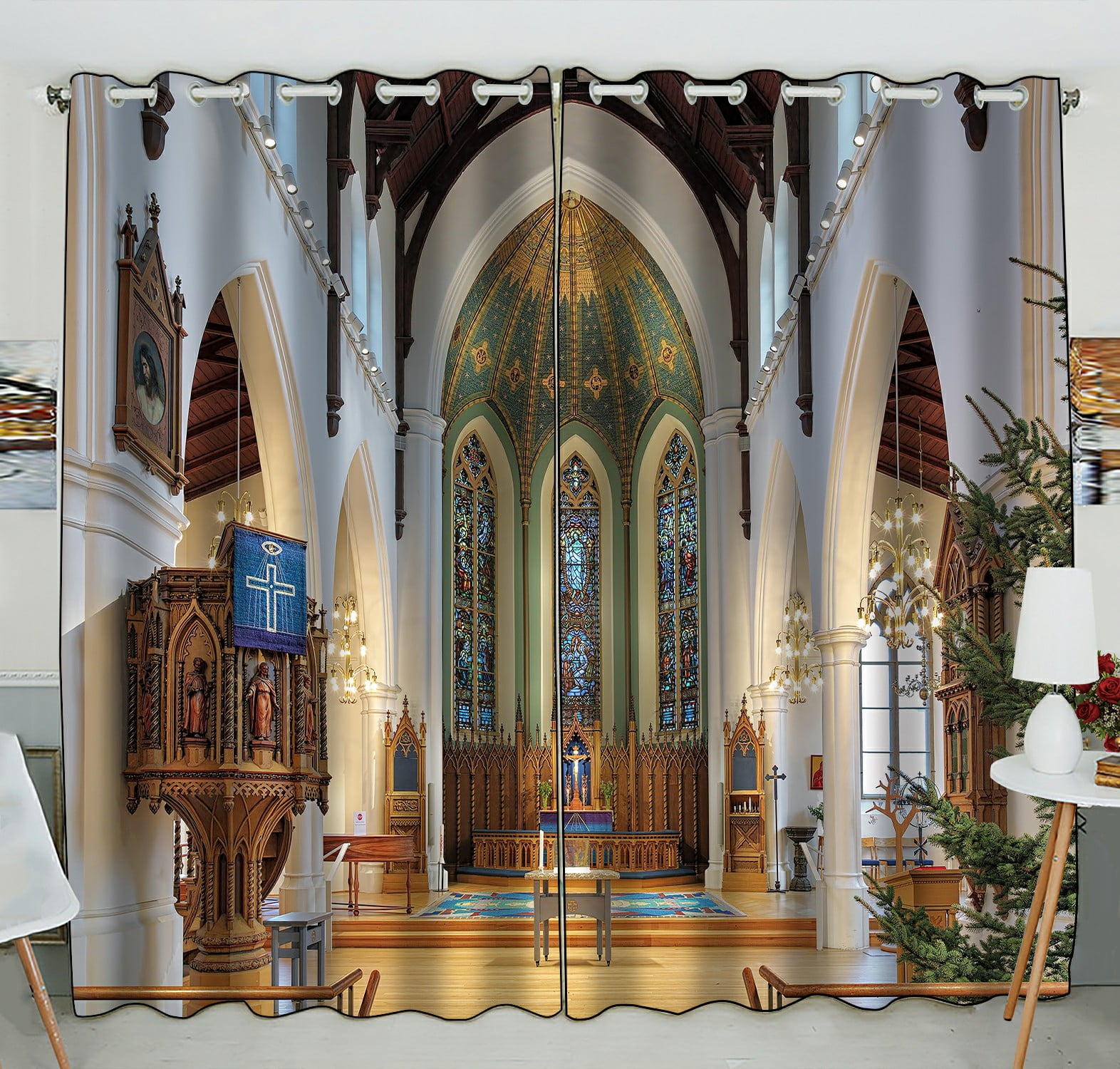 ECZJNT Choir altar Haga Church stained glass windows vault Blackout ...