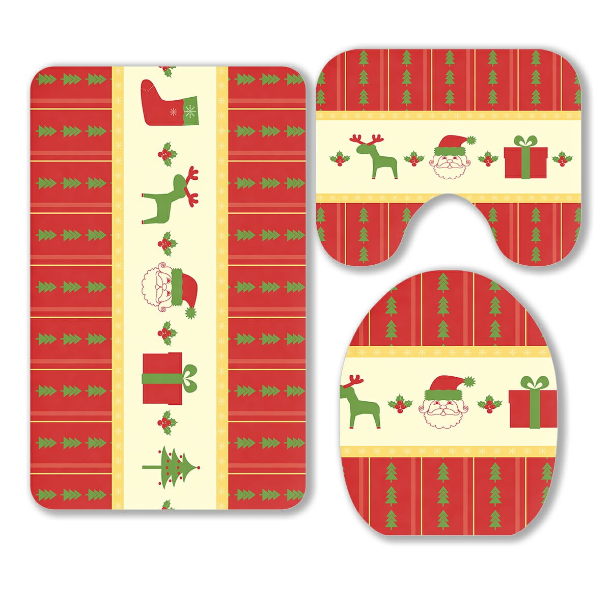 ECZJNT Christmas 3 Piece Bathroom Rugs Set Bath Rug Contour Mat and ...