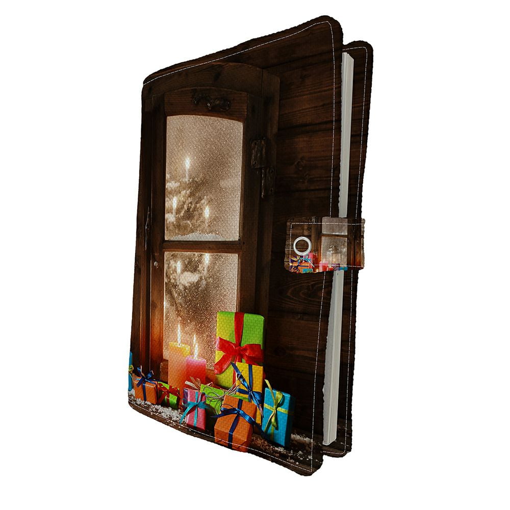 ECZJNT Christmas Presents Lighted Candles Window Pane Book Cover Book ...