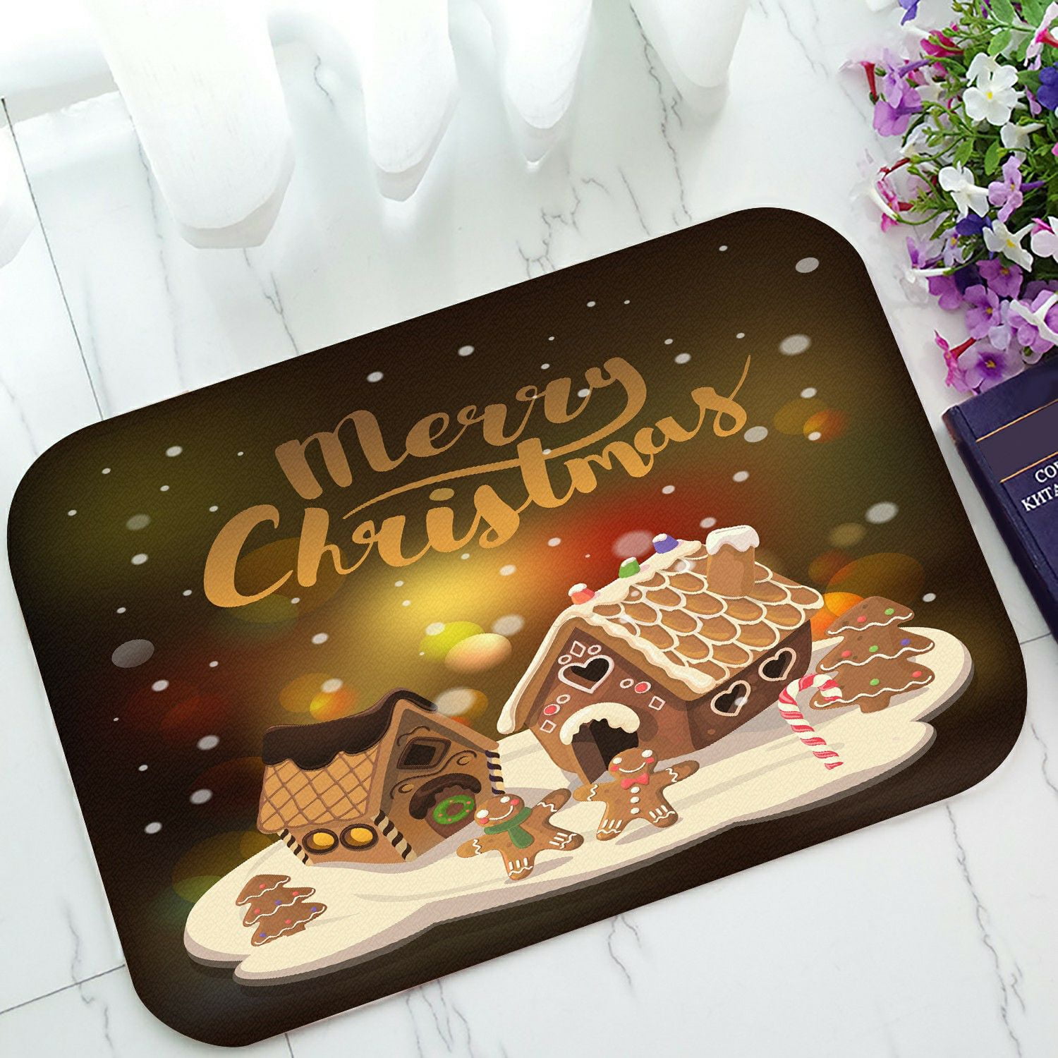 ECZJNT Christmas gingerbread houses candy little men Doormat Bath Mat ...