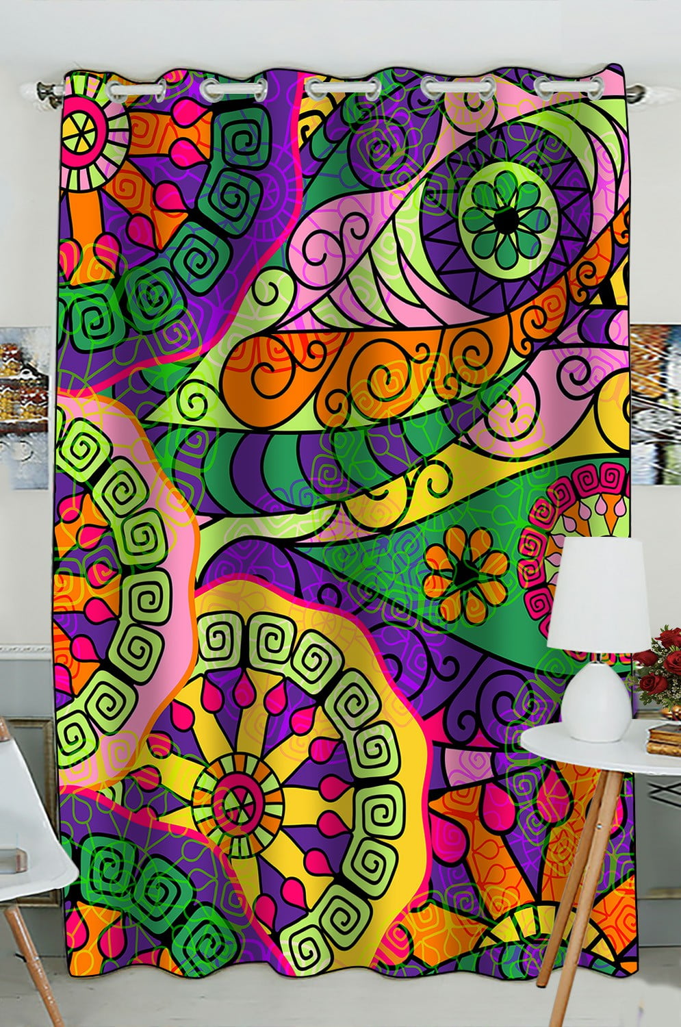 ECZJNT Colorful Abstracts Translucent Figures Blackout Window Curtain ...