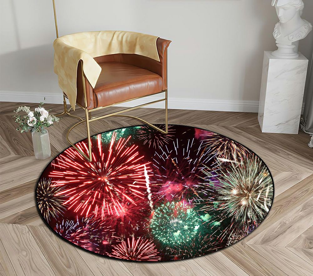 ECZJNT Colorful Fireworks Over Night Sky Round Area Rugs Diameter 4 x ...