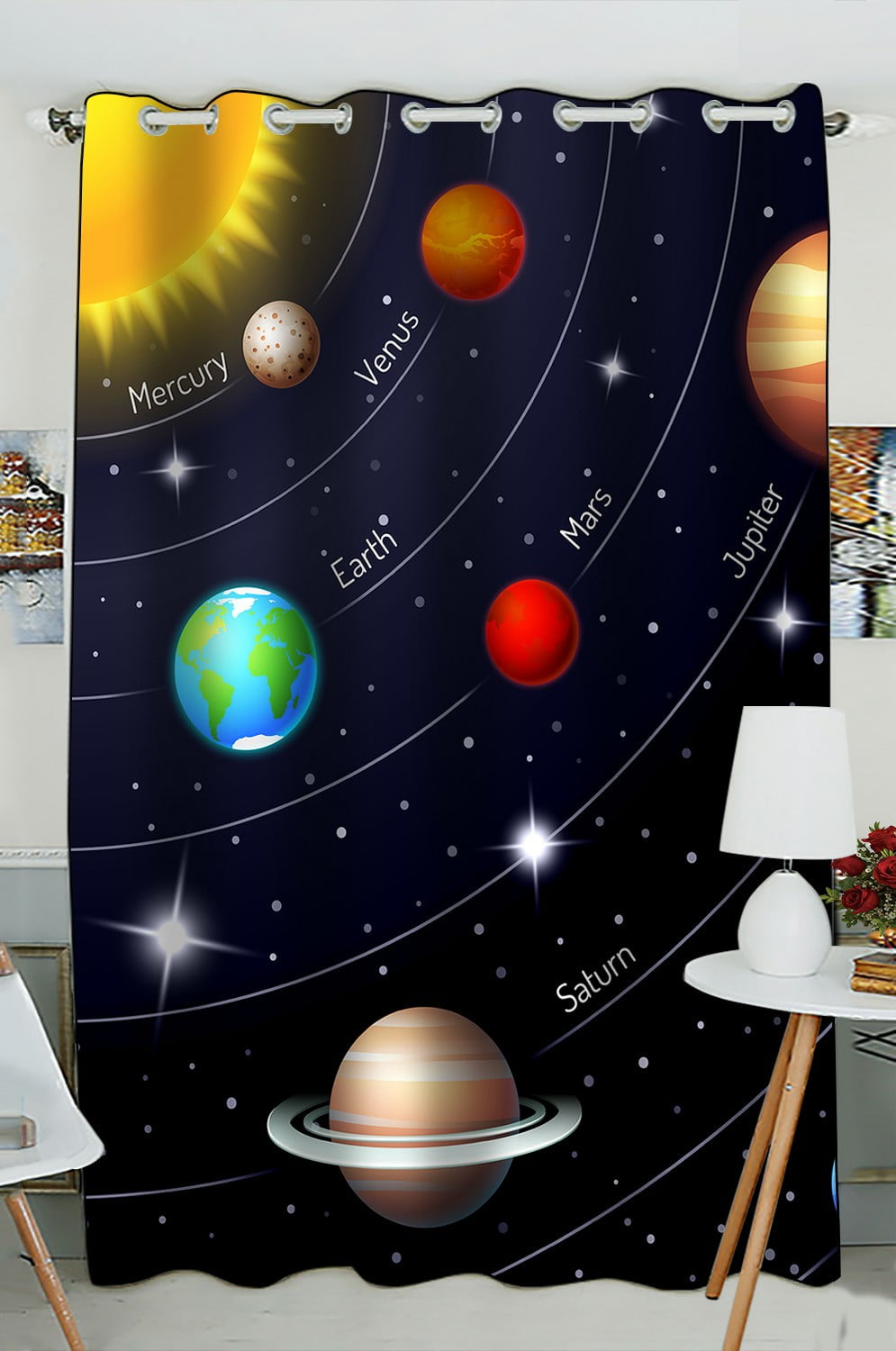 ECZJNT Colorful Solar System Orbits Twinkling Night Sky Stars Blackout ...