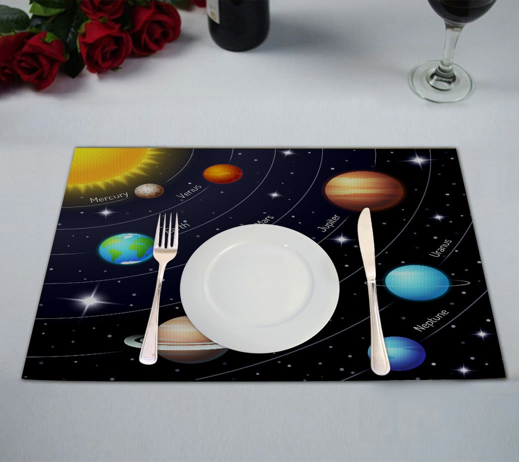 ECZJNT Colorful Solar System Orbits Twinkling Night Sky Stars Placemat ...