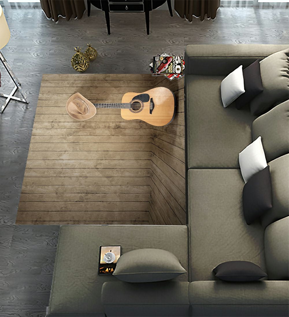ECZJNT Cowboy Hat Guitar Against Wooden Area Rugs 5 x 7ft Floor Carpet ...