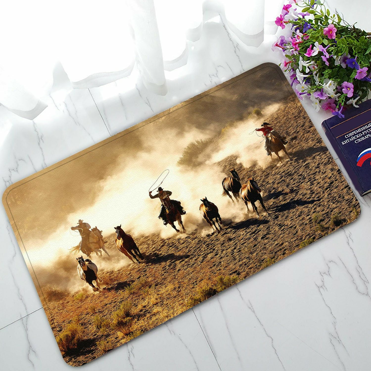 ECZJNT Cowboys chasing wilding horses roping and riding Doormat Bath ...