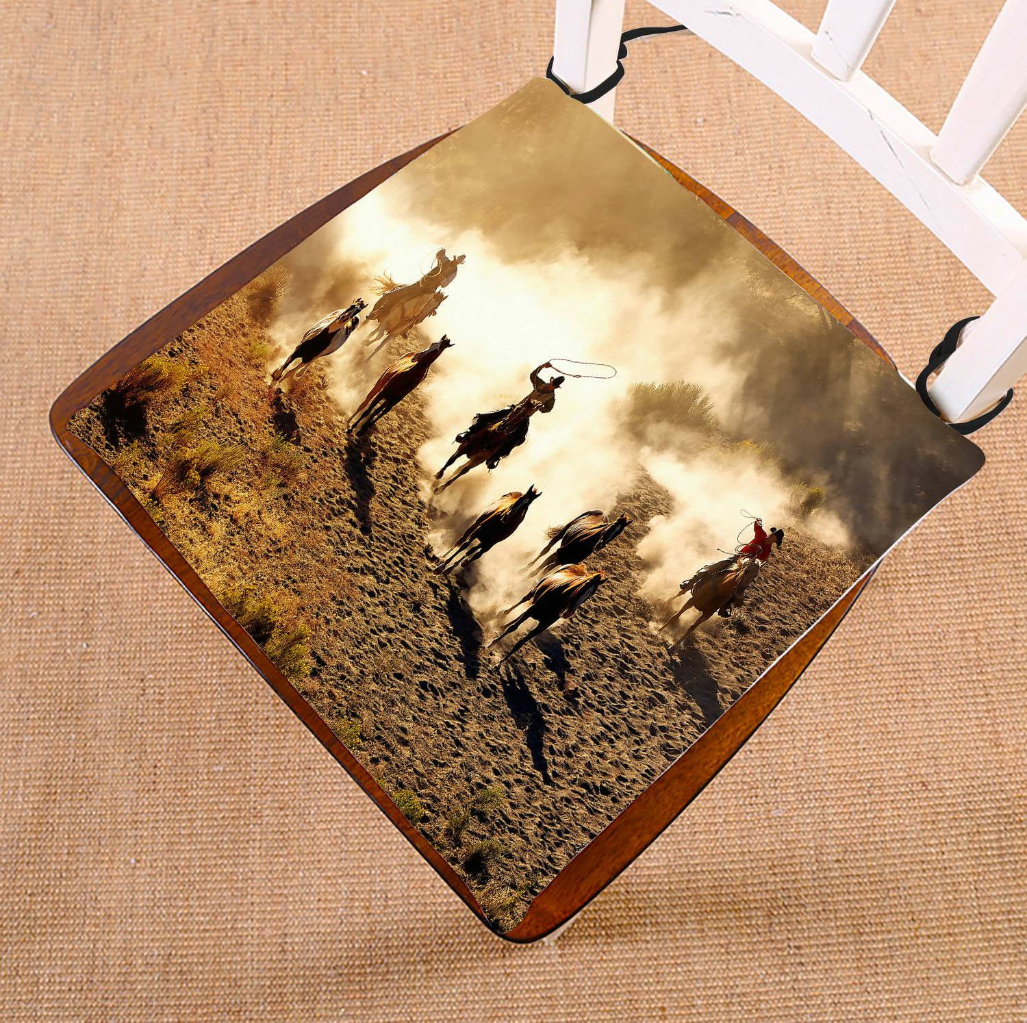 ECZJNT Cowboys chasing wilding horses roping and riding seat pad chair ...