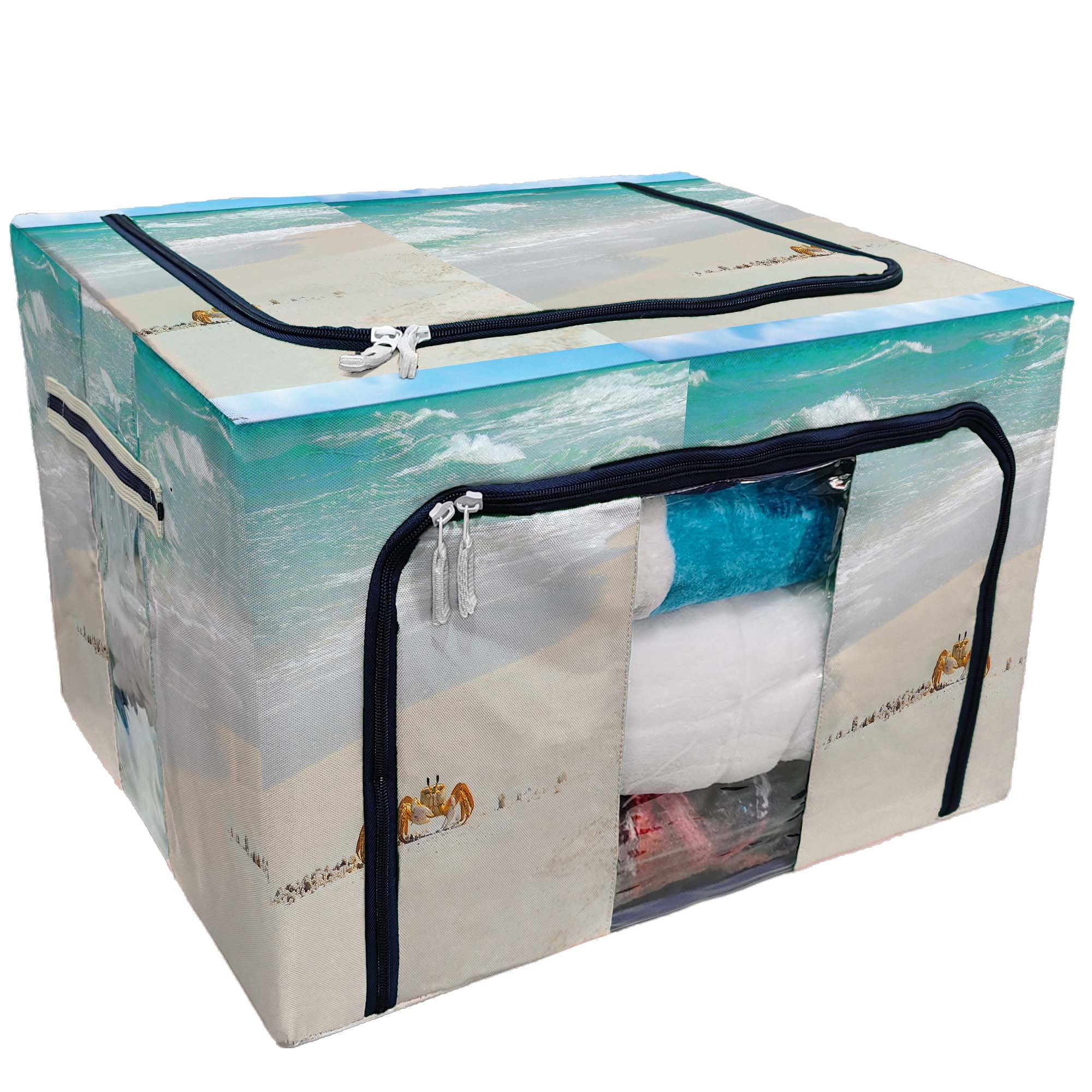 ECZJNT Crab crawling on beach with pretty ocean in distance Storage Bag ...