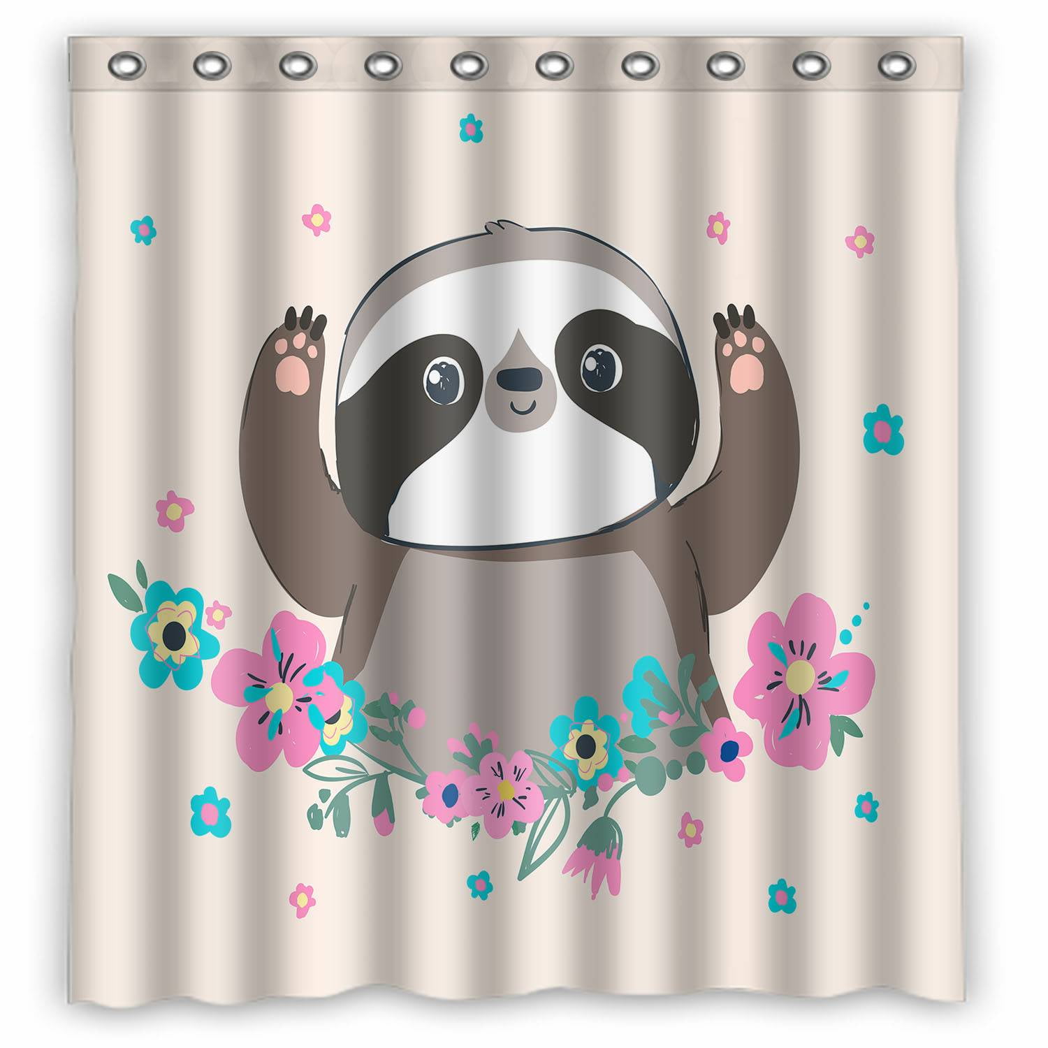ECZJNT Cute Animal Sloth Shower Curtain Bathroom Waterproof Home Decor ...