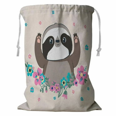 Cartoon Laundry Bag, Sloth Hanging in Tree Rainforest Jungle Flora ...