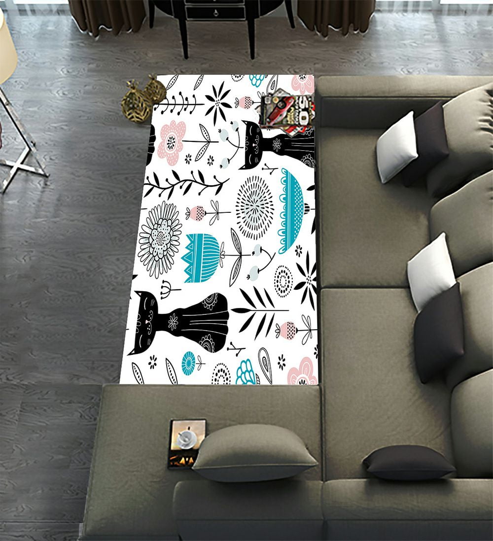 ECZJNT Cute Black Cats And Flowers Runner Rug 3.3 x 7ft Long Area Rug ...