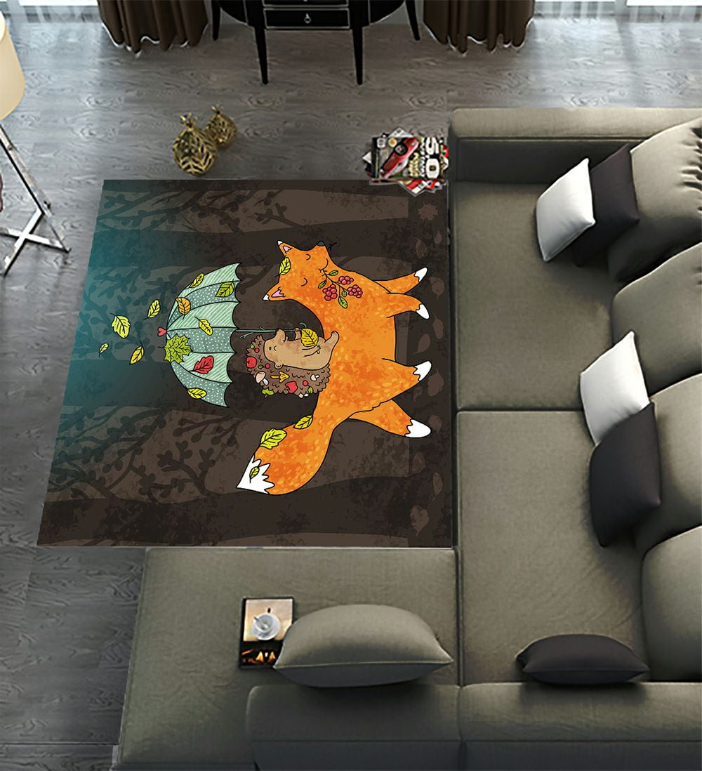 ECZJNT Cute Cartoon Autumn Little Hedgehog Fox Forest Area Rugs 2 x 3ft ...