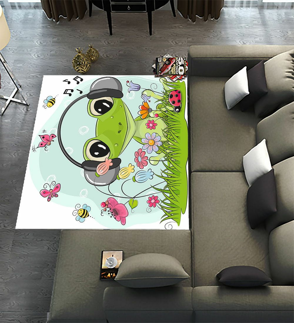 ECZJNT Cute Cartoon Frog On A Meadow Flowers Butterflies Area Rugs 5 x ...