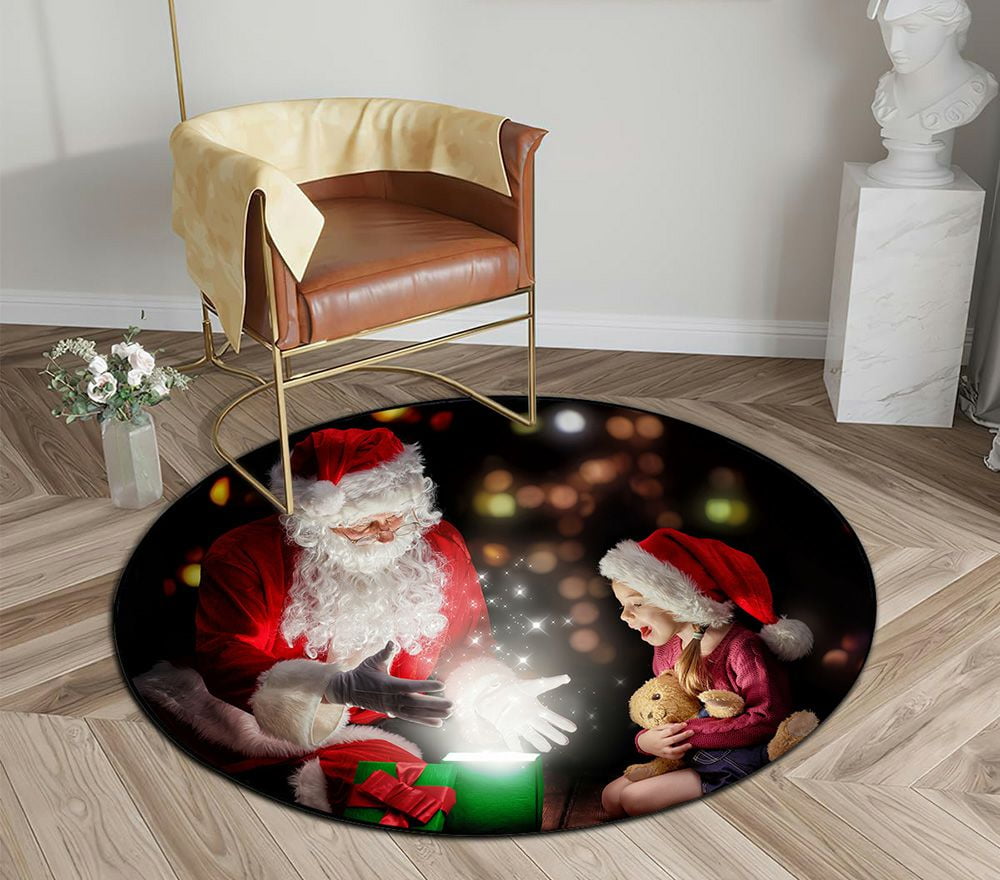 ECZJNT Cute Little Girl Santa Claus Opening Magic Gift Box Round Area ...
