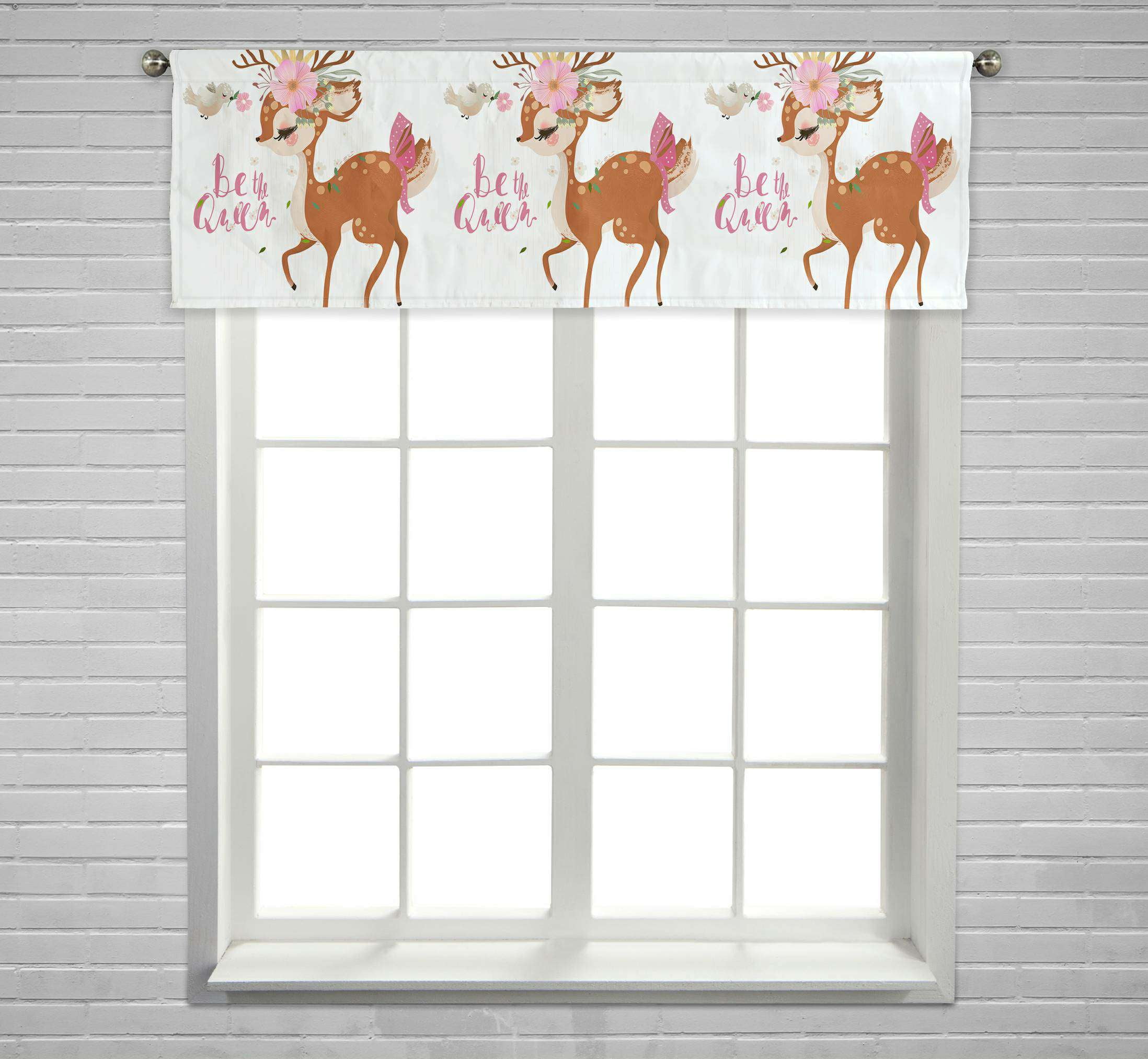 ECZJNT Cute Romantic Deer Fawn Floral Wreath Crown Bird Window Curtain ...