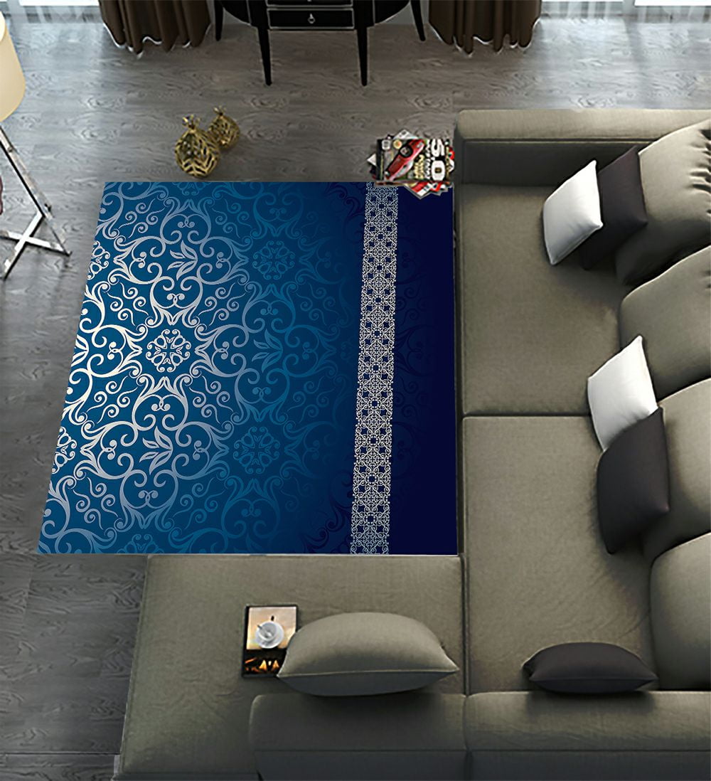 ECZJNT Damask Background Luxury Blue Design Area Rugs 6 x 8ft Floor ...