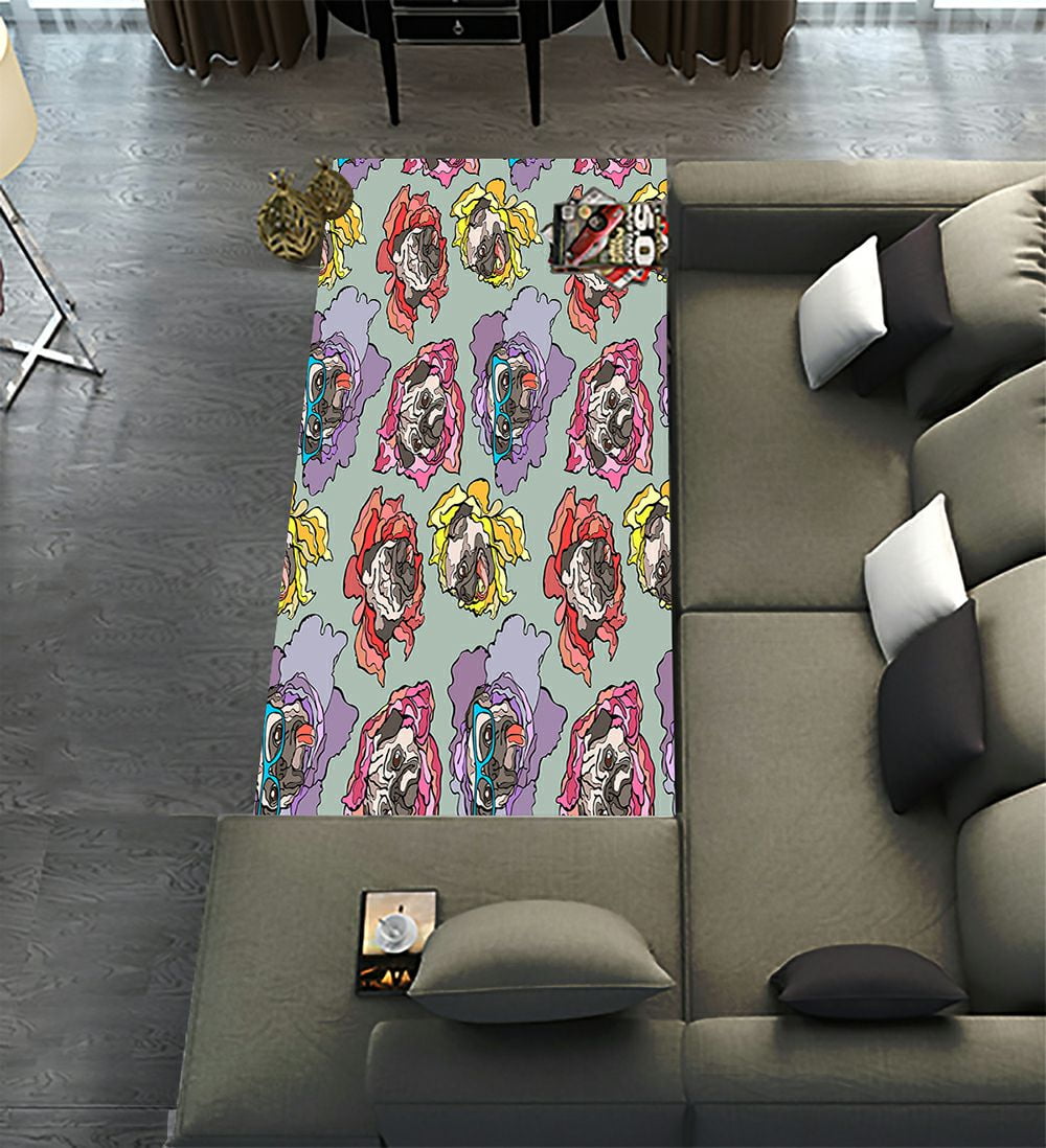 ECZJNT Dog Pug Flower Runner Rug 4 x 12ft Long Area Rug Carpet for ...