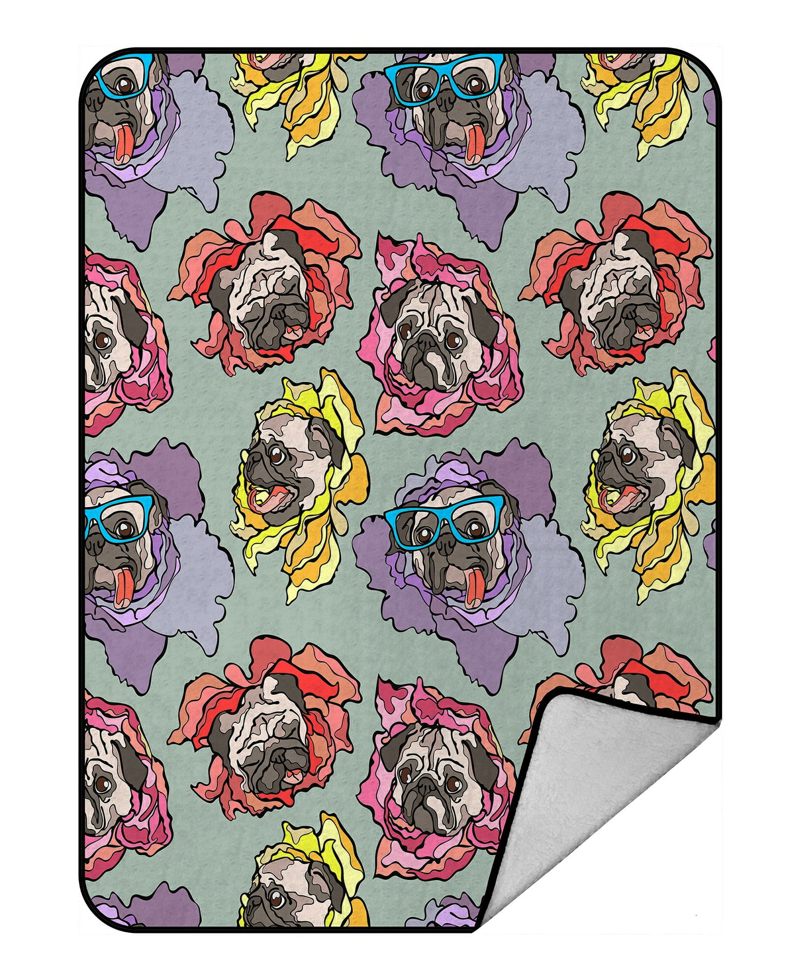 ECZJNT Dog Pug Flower Throw Blanket Fleece Blankets Plush Blanket 58x80 ...