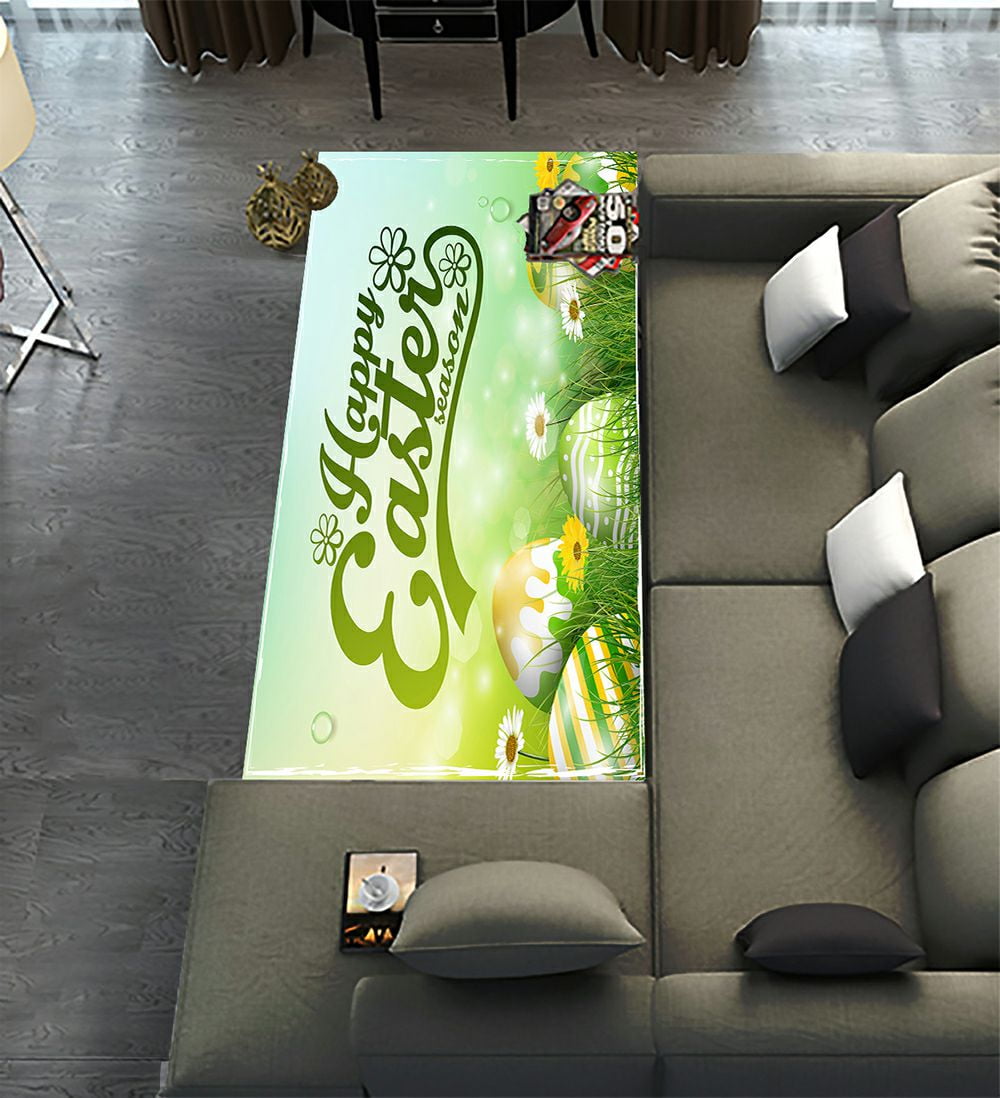 ECZJNT Easter Yellow Green Flowers Colorful Eggs Grass Runner Rug 2 x ...