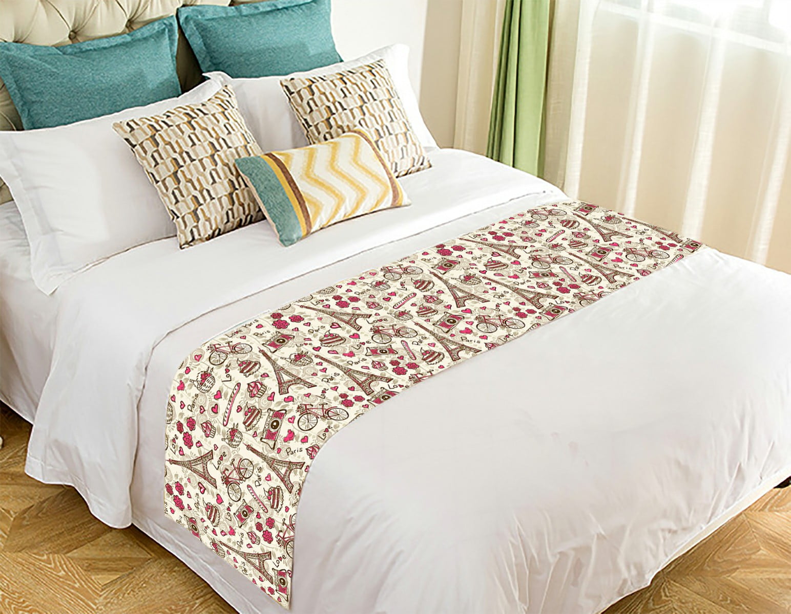 ECZJNT Eiffel Tower Baguette Bike Country Symbols Bed Runner Bed Scarf ...