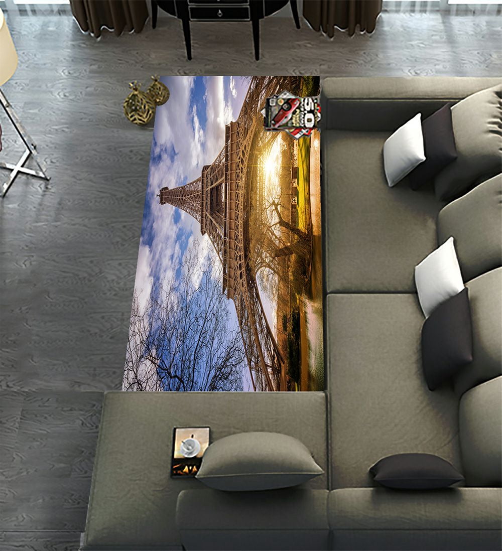 ECZJNT Eiffel Tower Sunset Paris France Runner Rug 2 x 7ft Long Area ...