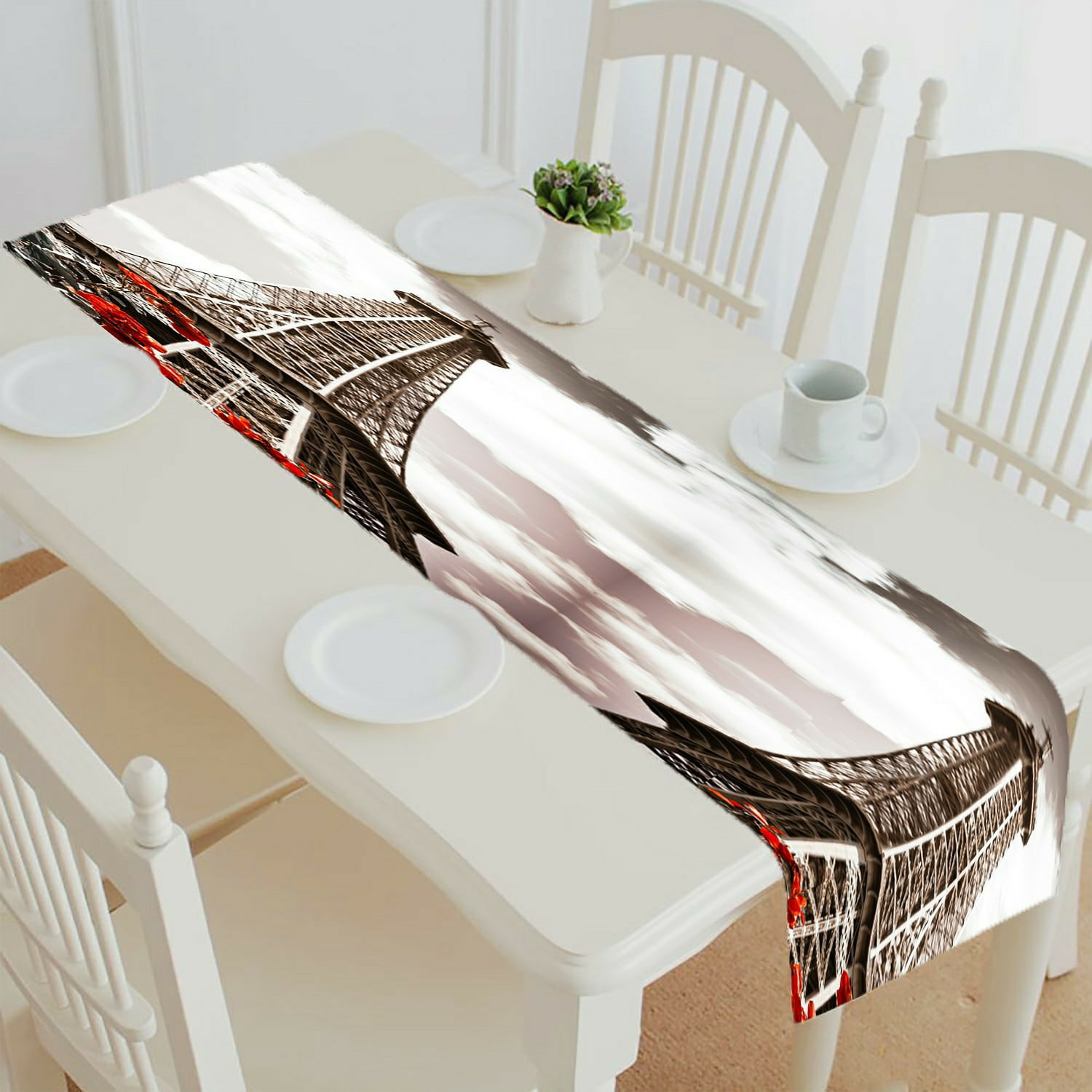 ECZJNT Eiffel tower and red rose shrub Cross table runner table cloth ...