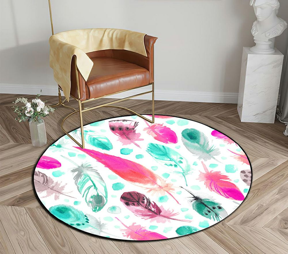 ECZJNT Ethnic Feathers White Round Area Rugs Diameter 6 x 6ft Floor ...