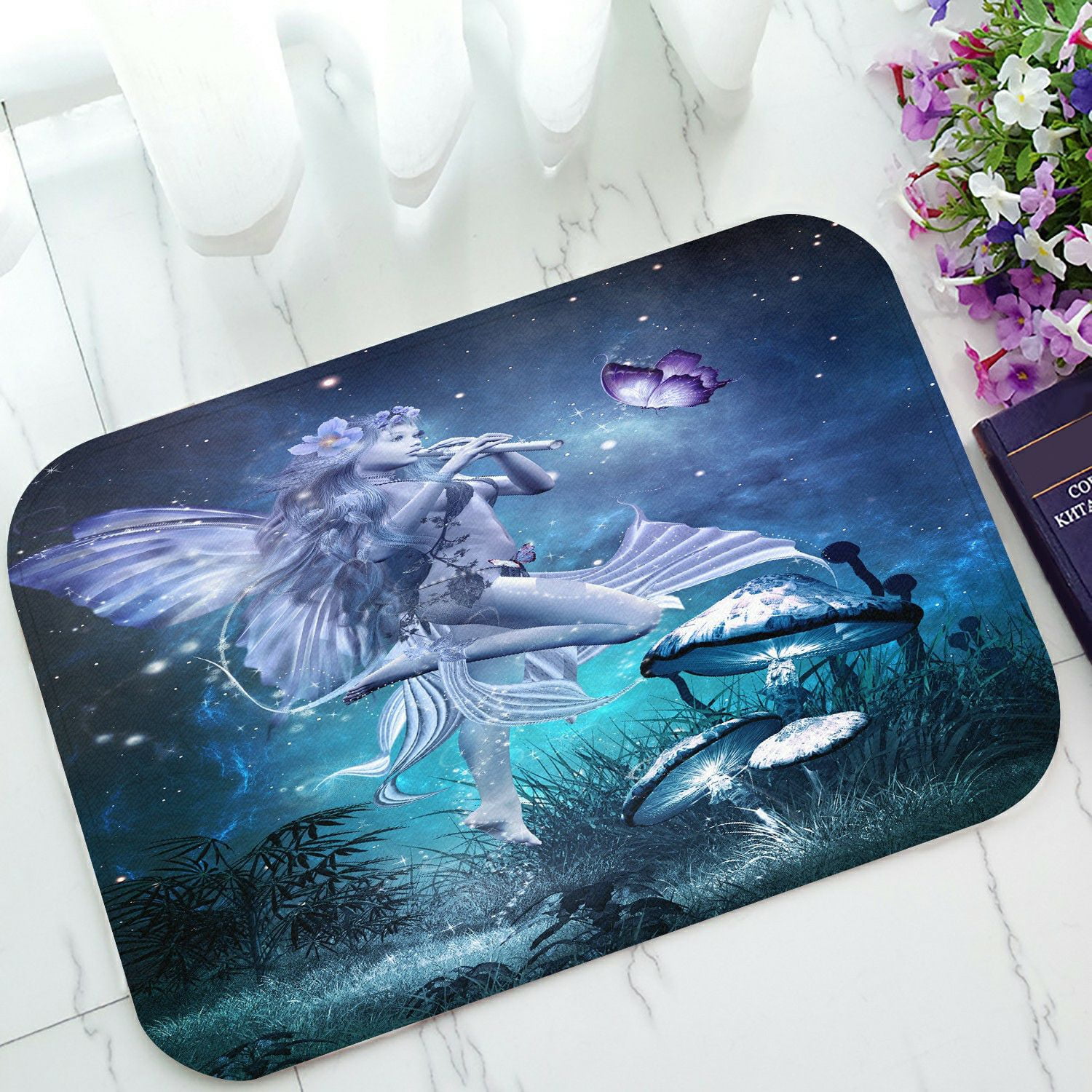 ECZJNT Fairytale scene fairy playing flute magic butterfly mushrooms ...