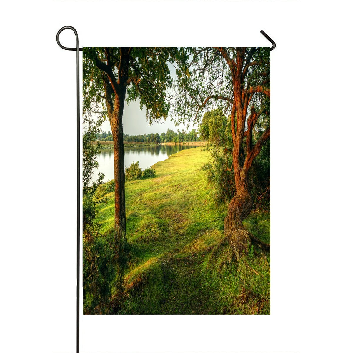 ECZJNT Fairytale forest scene lake trees vibrant sunset Outdoor Flag ...