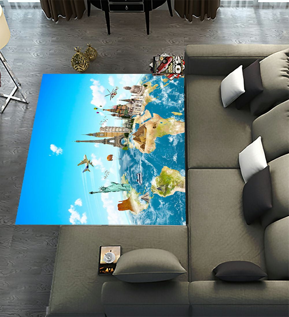 ECZJNT Famous Monuments World Grouped Together Planet Earth Area Rugs 6 ...