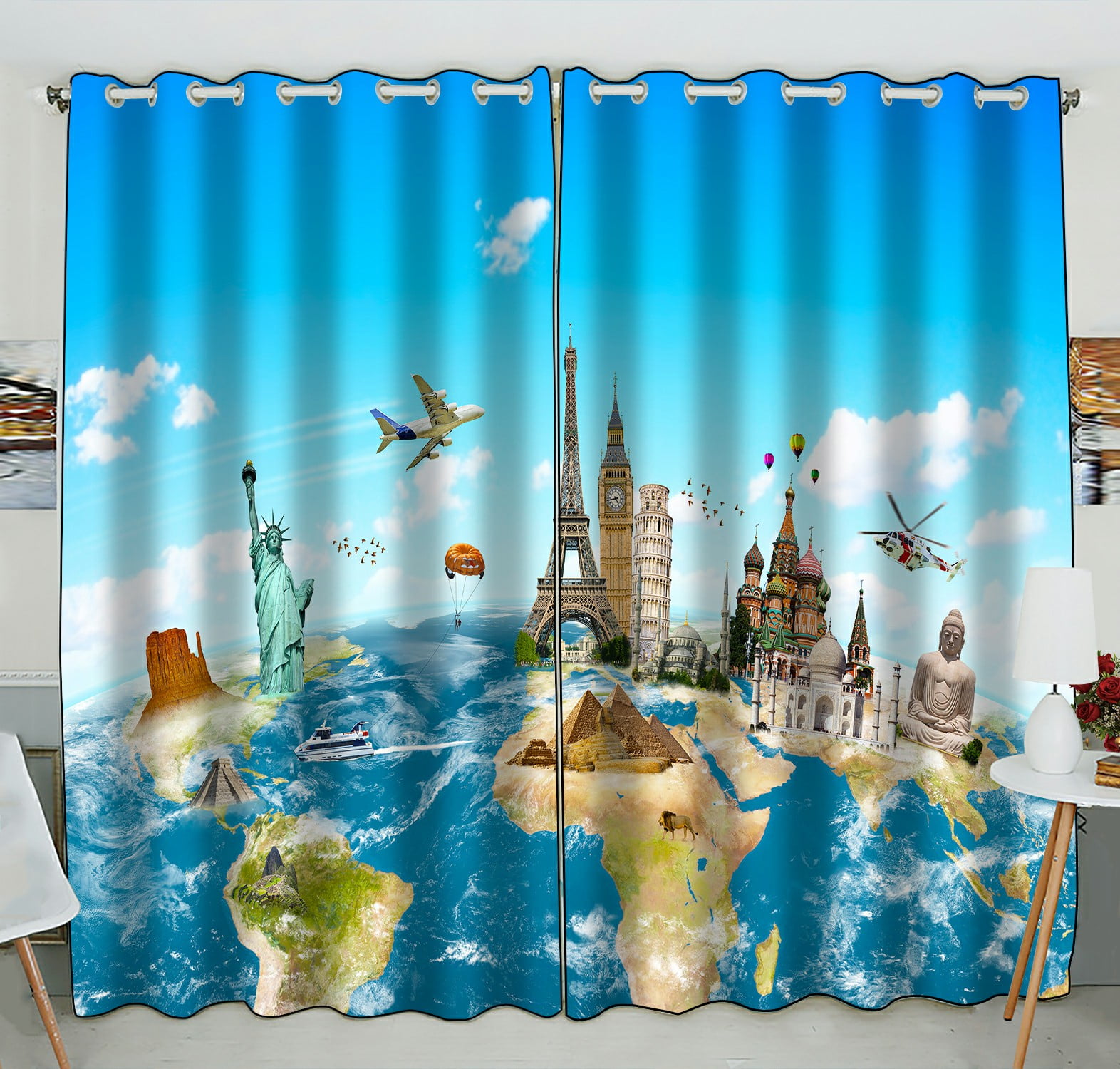 ECZJNT Famous Monuments World Grouped Together Planet Earth Blackout ...