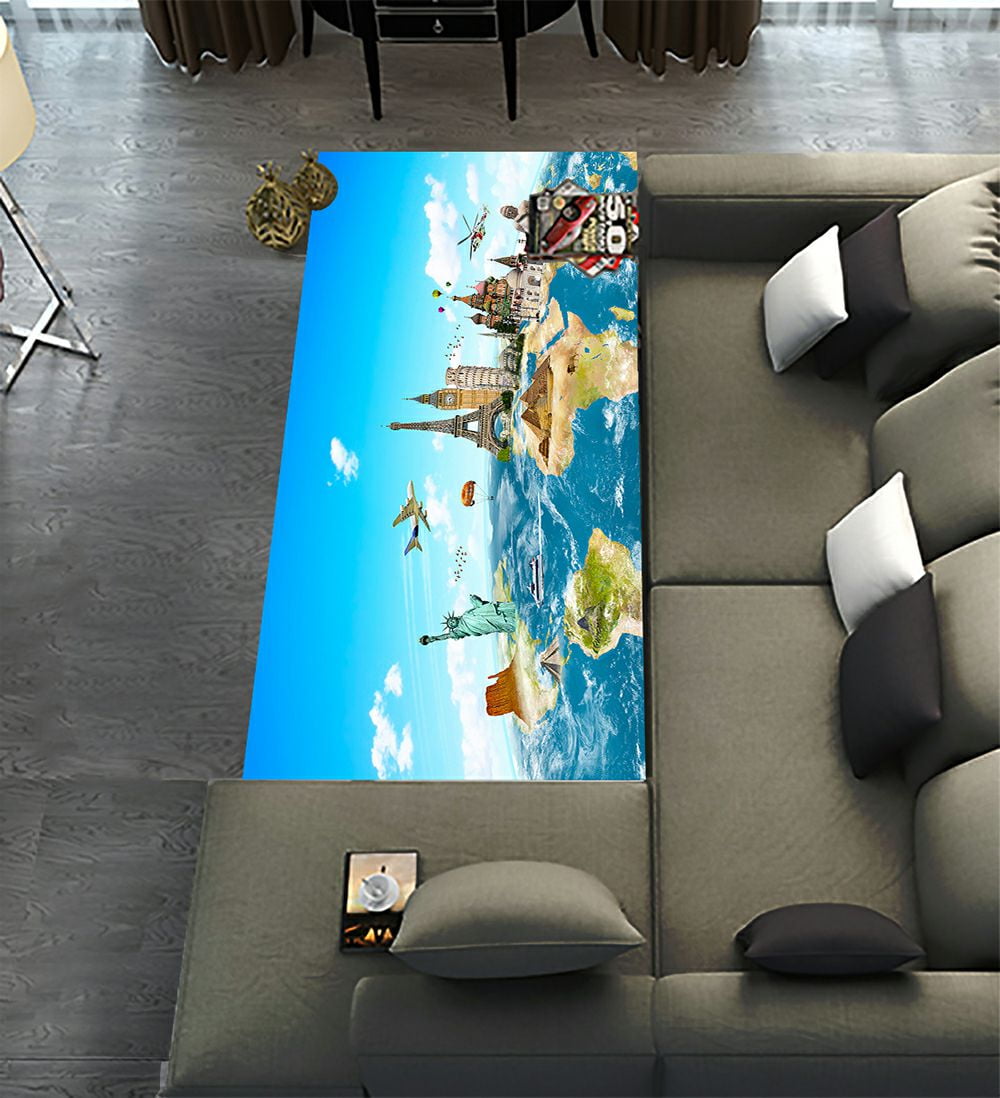 ECZJNT Famous Monuments World Grouped Together Planet Earth Runner Rug ...