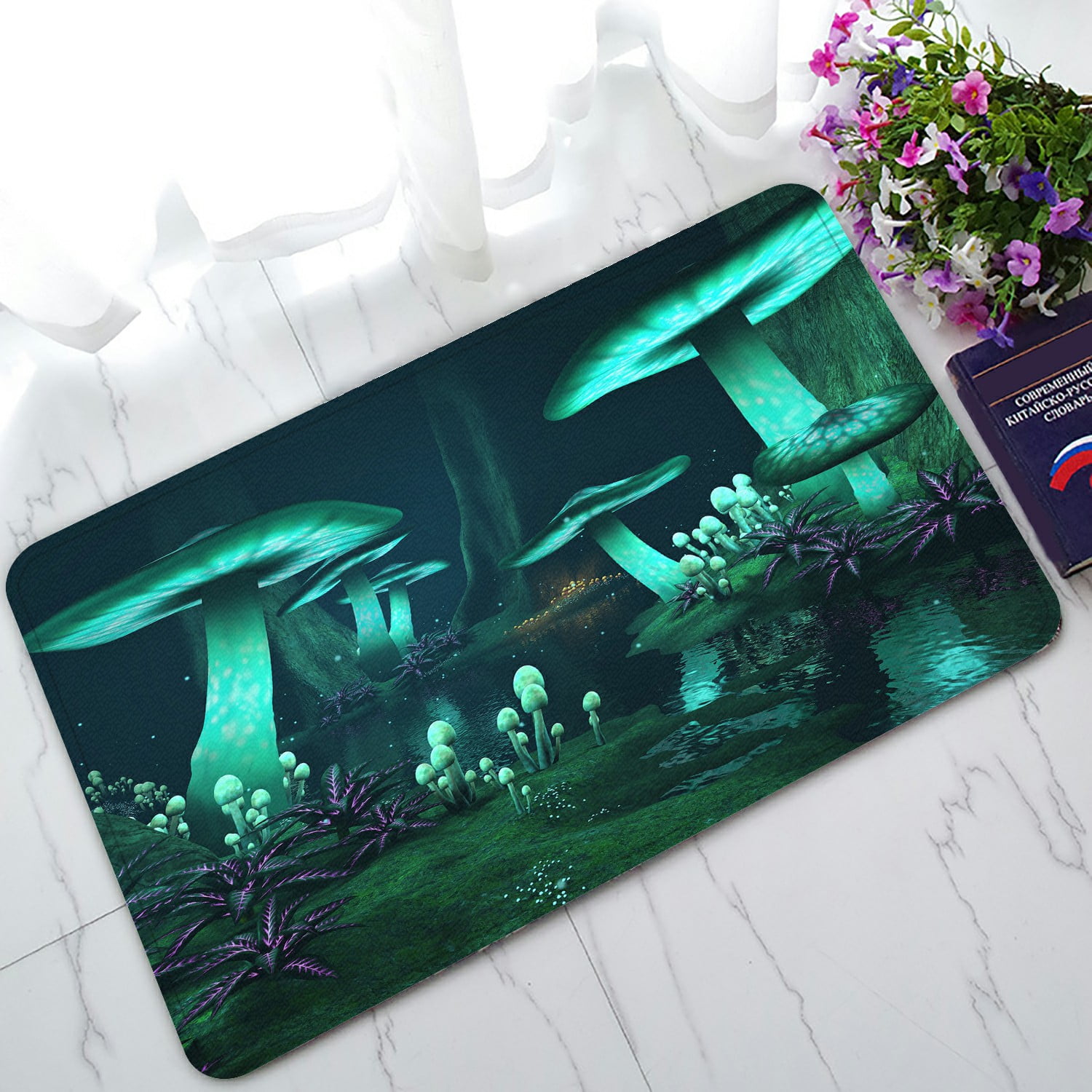 ECZJNT Fantasy dark forest with green glowing mushrooms Doormat Bath ...