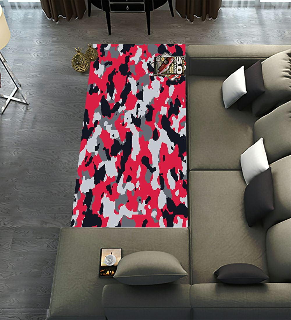 ECZJNT Fashion Red Gray Camo Runner Rug 4 x 12ft Long Area Rug Carpet ...