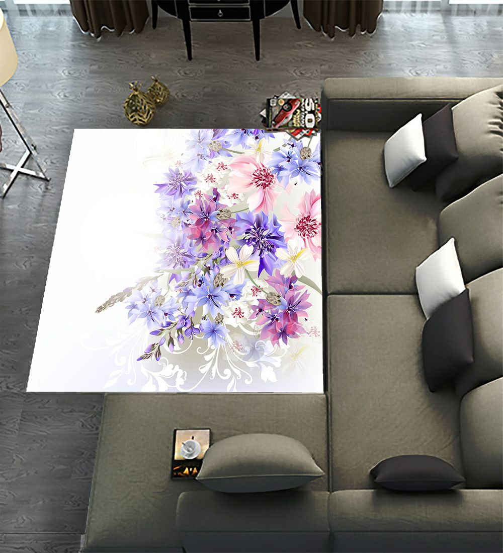 ECZJNT Floral Clear Blue Pink Purple Cornflowers Area Rugs 5 x 8ft ...