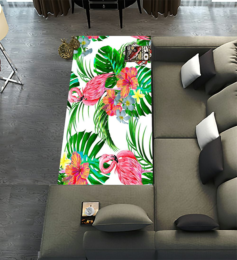 ECZJNT Floral Flowers Palm Leaves Jungle Plants Hibiscus Bird Flamingos ...