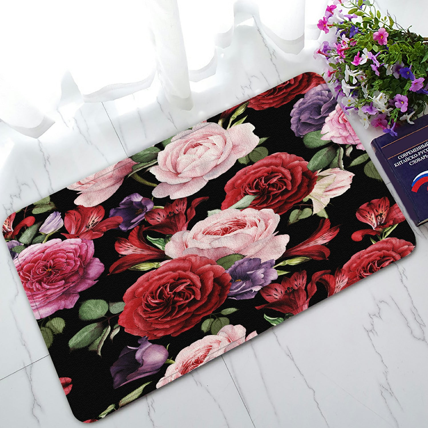 ECZJNT Floral Roses Welcome Doormat Bath Mat Rug Entrance Rug Floor ...