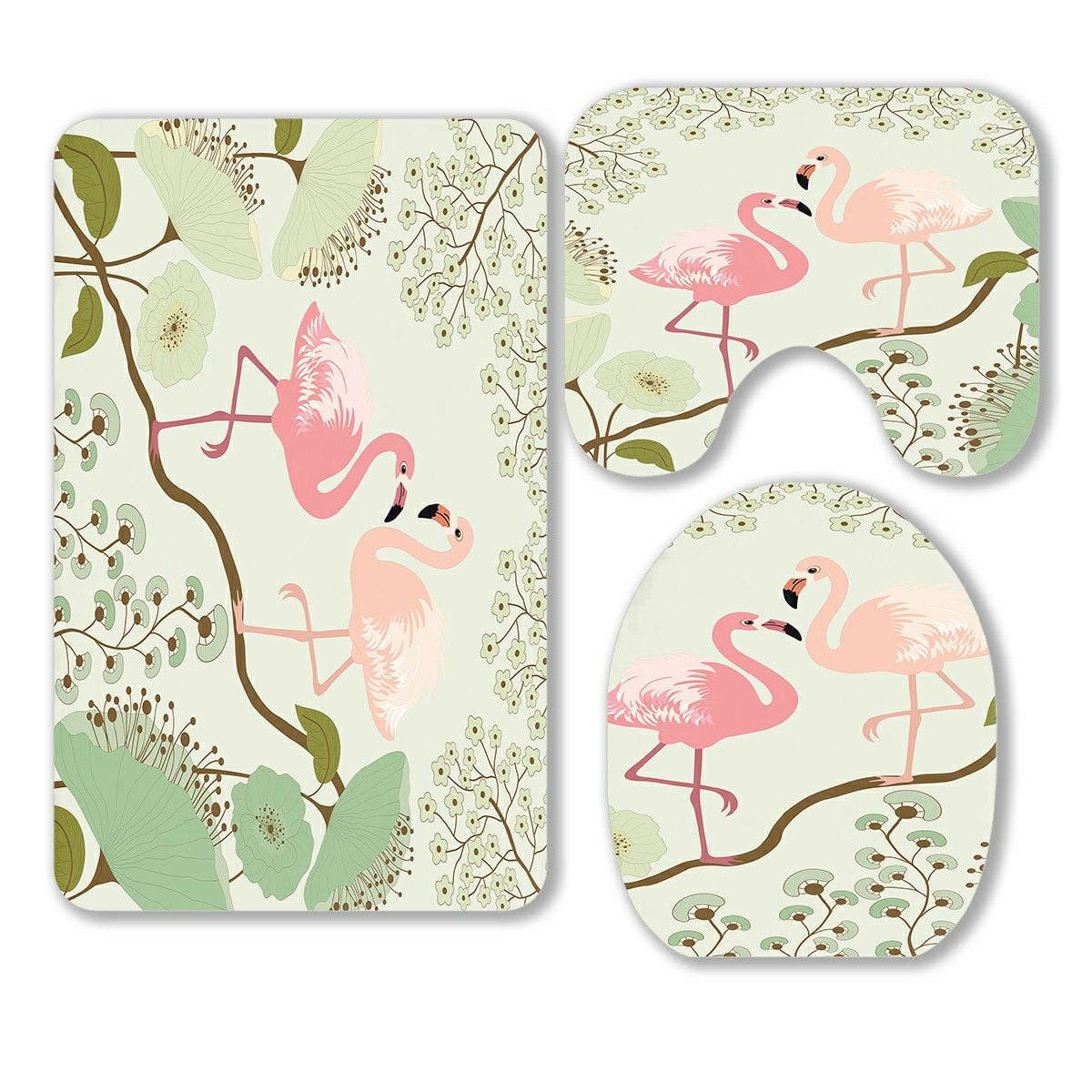 ECZJNT Floral pair flamingos 3 Piece Bathroom Rugs Set Bath Rug Contour ...