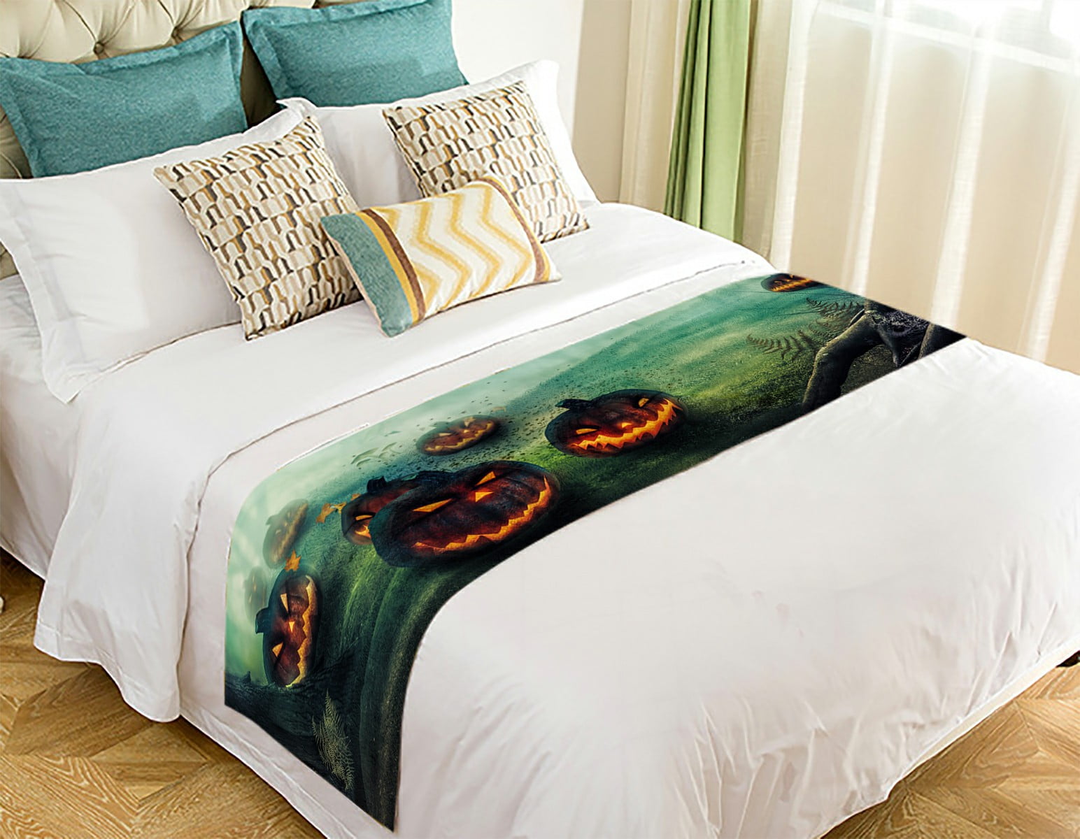 ECZJNT Forest pumpkins Horror woods spooky tree spider web Bed Runner ...