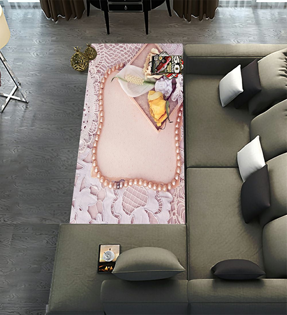 ECZJNT Frame With Roses And Spathiphyllum Runner Rug 1.3 x 7ft Long ...